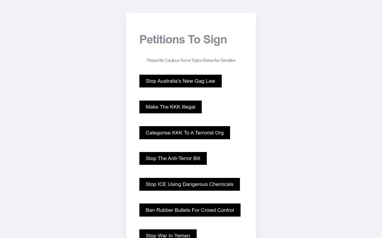 Petitions To Sign